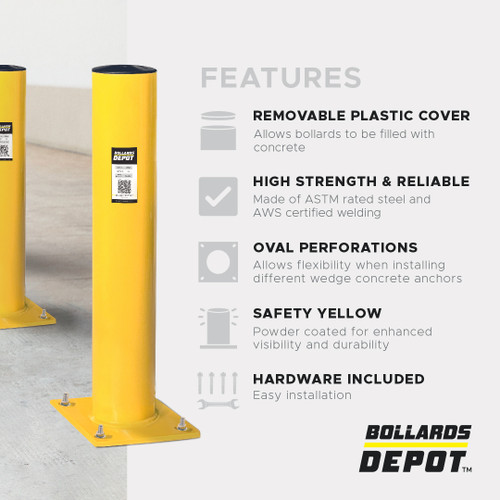 Safety Bollards Heavy Duty Yellow 4.5" Steel Post - Industrial Safety ...