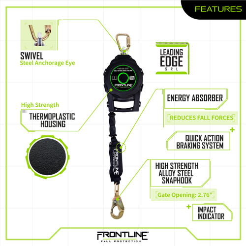 Frontline RPGC50LE Leading Edge Cable 50' SRL with Carry on Handle and ...