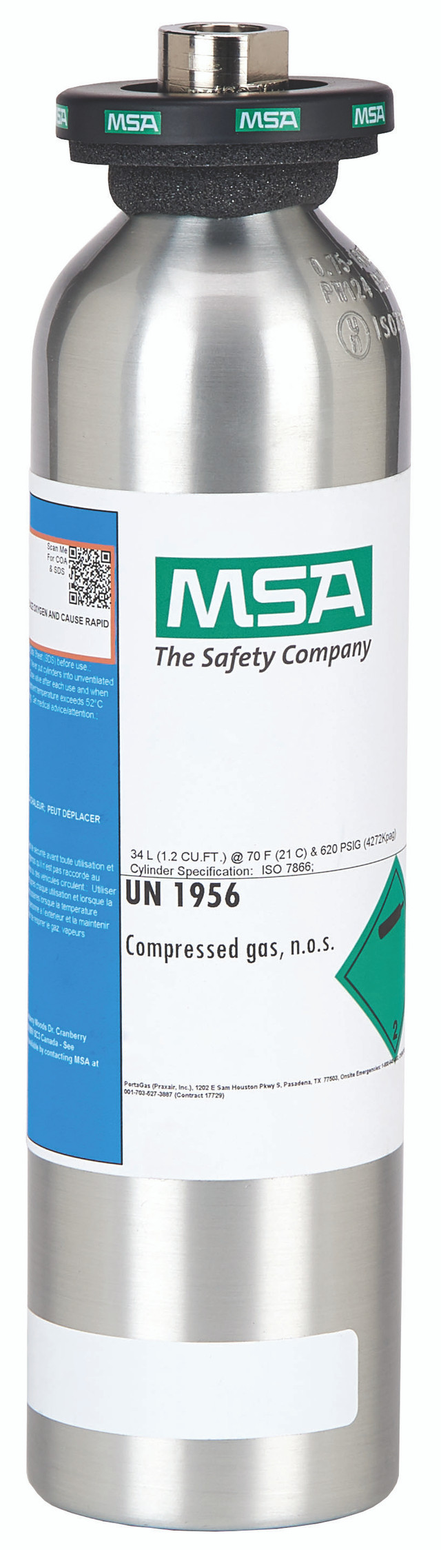 MSA 10045035 Calibration 58L Gas Cylinder (CH4/LEL, O2, CO and H2S ...
