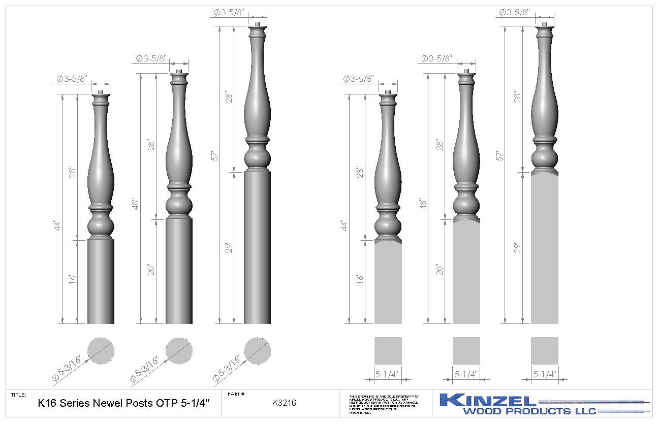 K16 Turned Newel Posts OTP - Proudly Made in USA - Shop Online - Kinzel ...