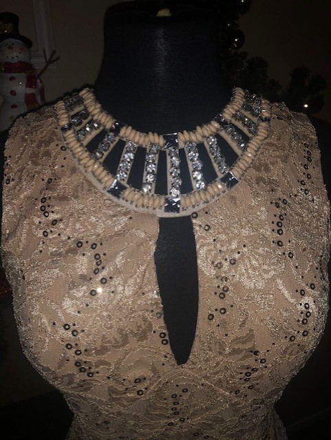 Golden Lace Keyhole Front Formal Dress