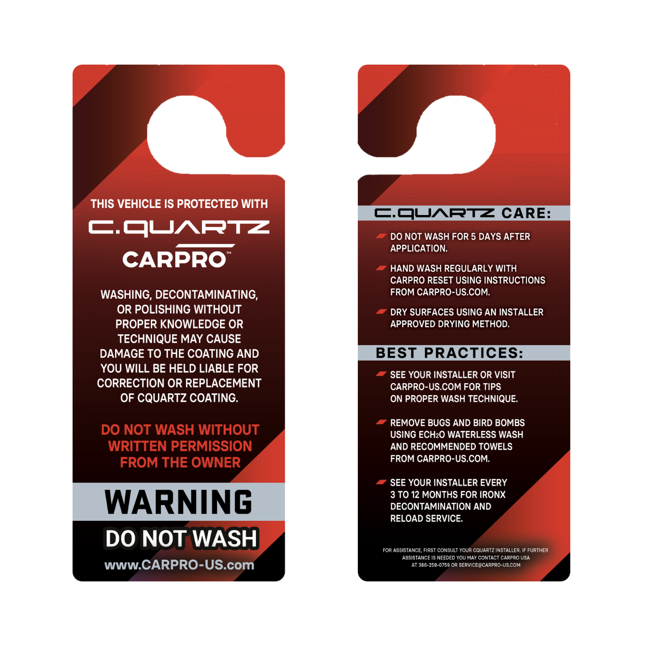 Rearview Mirror Hanger - Do Not Wash CQUARTZ Ceramic Coating Sign ...