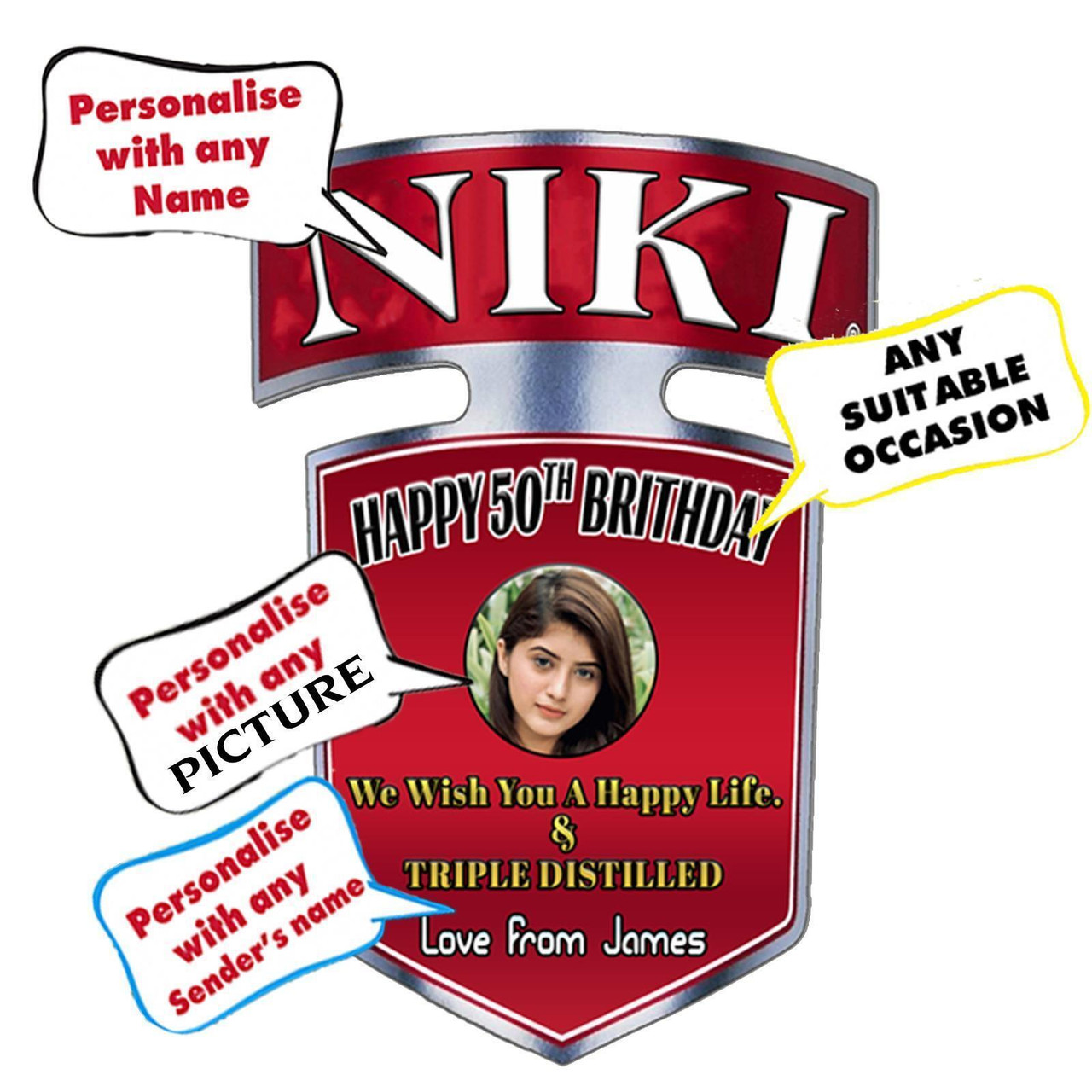 Photo Personalised Customised Birthday Anniversary Bottle Label Sticker ...