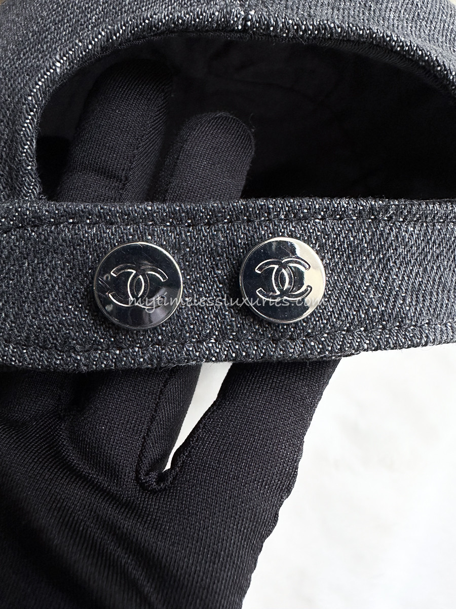 CHANEL 22P Sequinned CC Logo Denim Cap