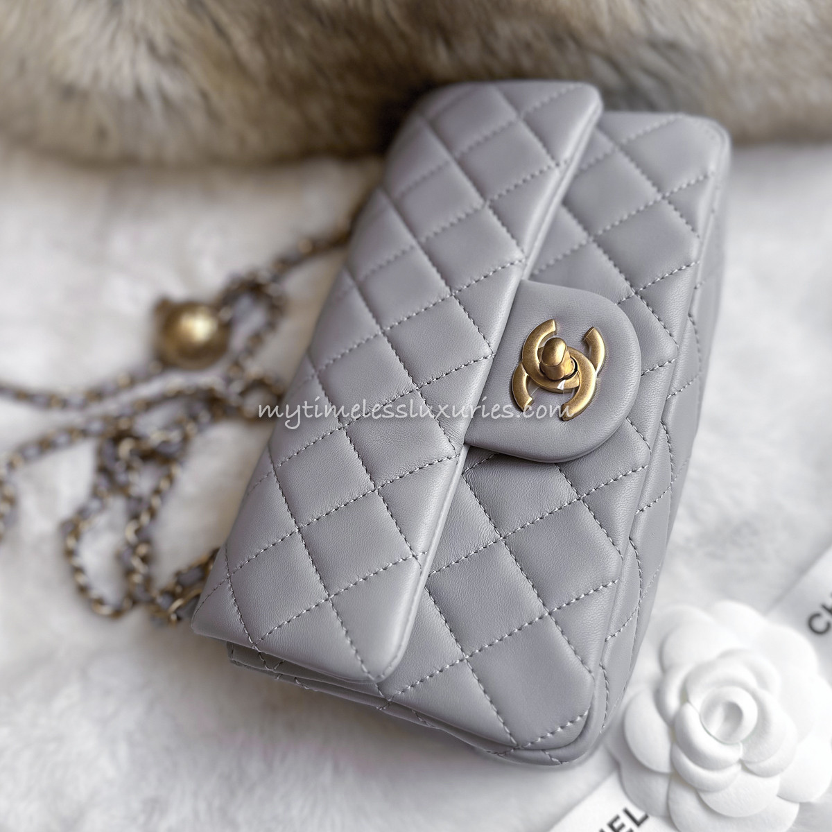 CHANEL 22B Grey Pearl Crush Rectangular Mini Flap *New - Timeless Luxuries