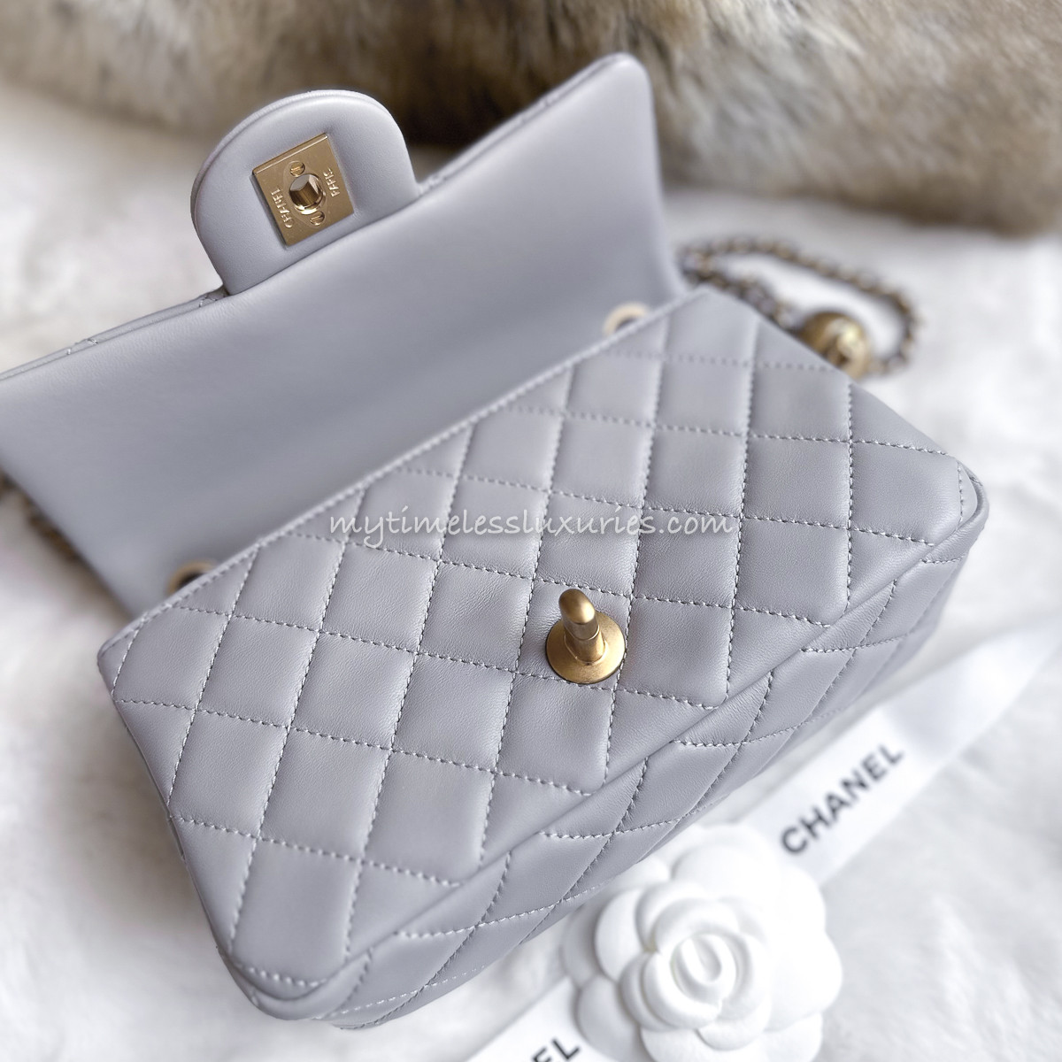 CHANEL 22B Grey Pearl Crush Rectangular Mini Flap *New - Timeless Luxuries