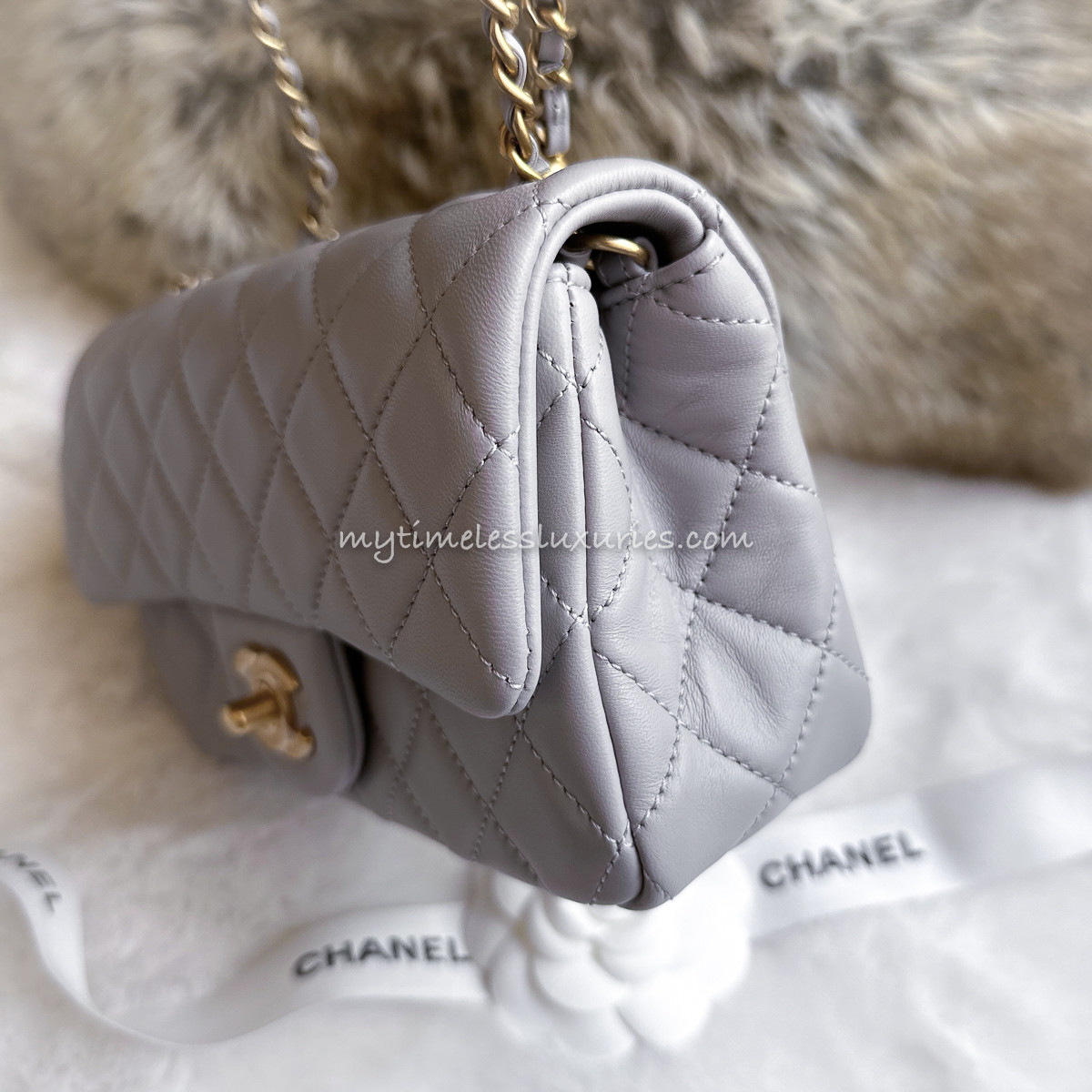 CHANEL 22B Grey Pearl Crush Rectangular Mini Flap *New - Timeless Luxuries