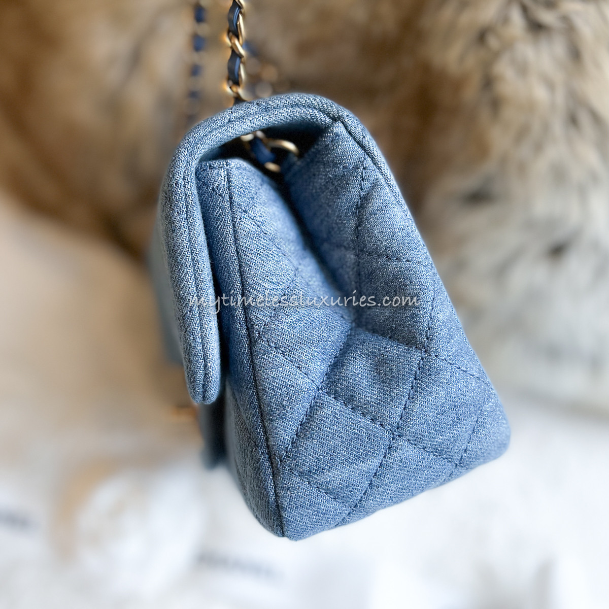 delete CHANEL 22C Denim Pearl Crush Square Mini GHW
