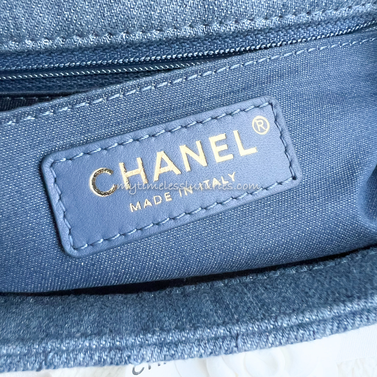 delete CHANEL 22C Denim Pearl Crush Square Mini GHW