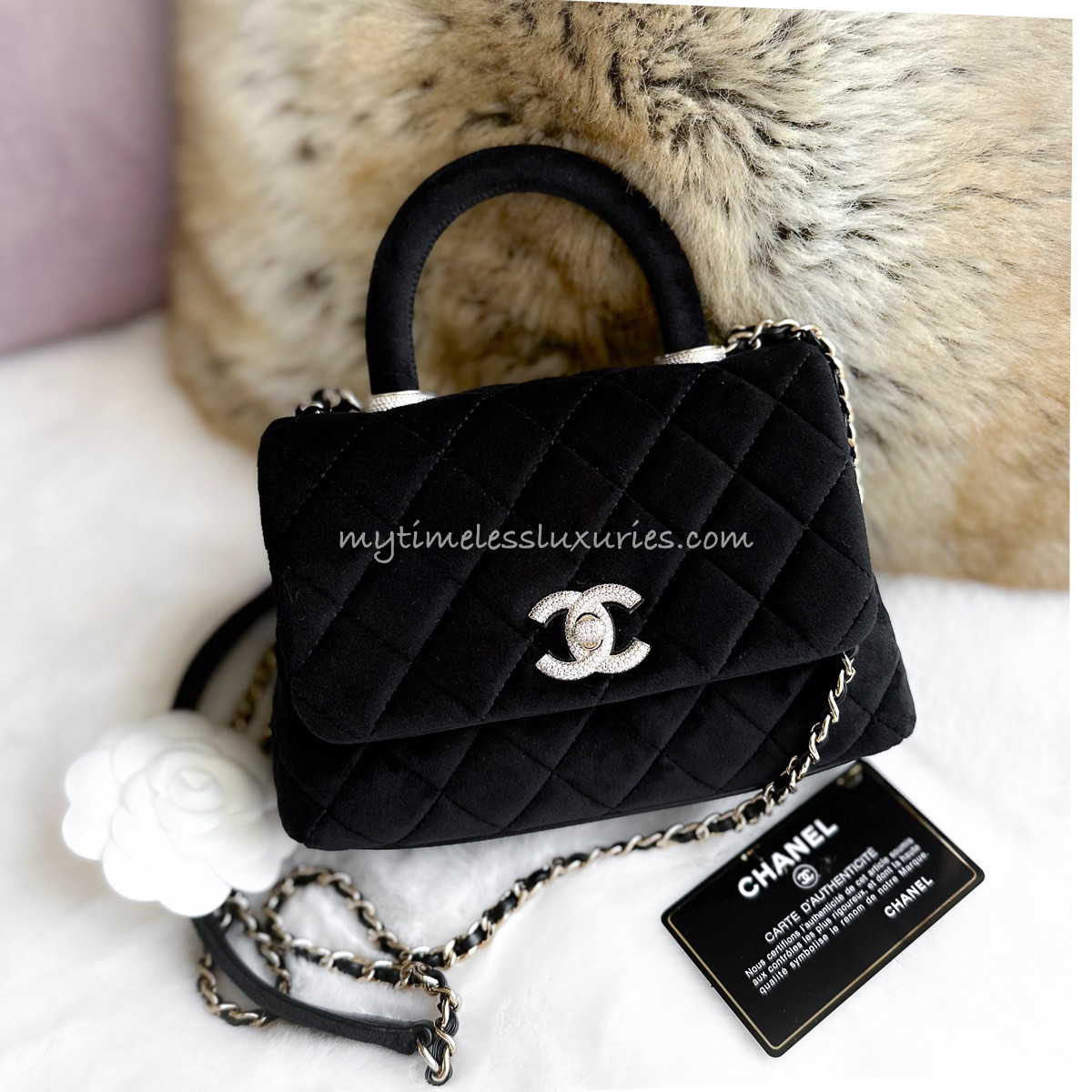 CHANEL 20K Runway Velvet/ Strass Crystals Extra Mini Coco Handle *New ...