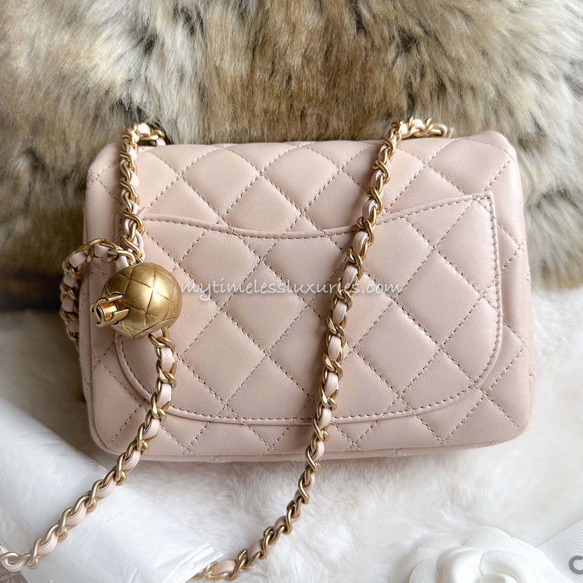 CHANEL 22C Beige Pearl Crush Square Mini GHW *New