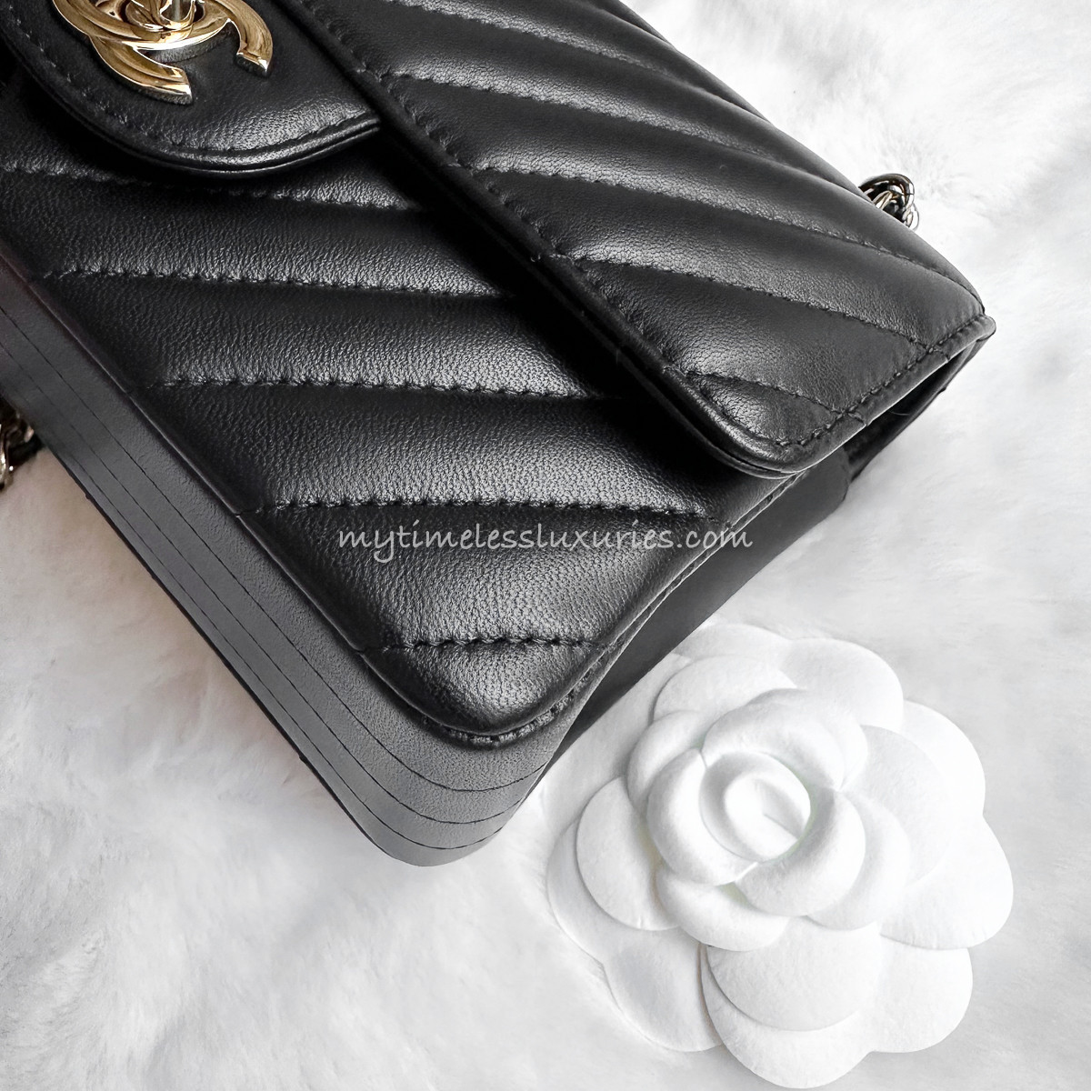 CHANEL Black Chevron Rectangle Mini Flap Bag LGHW - Timeless Luxuries