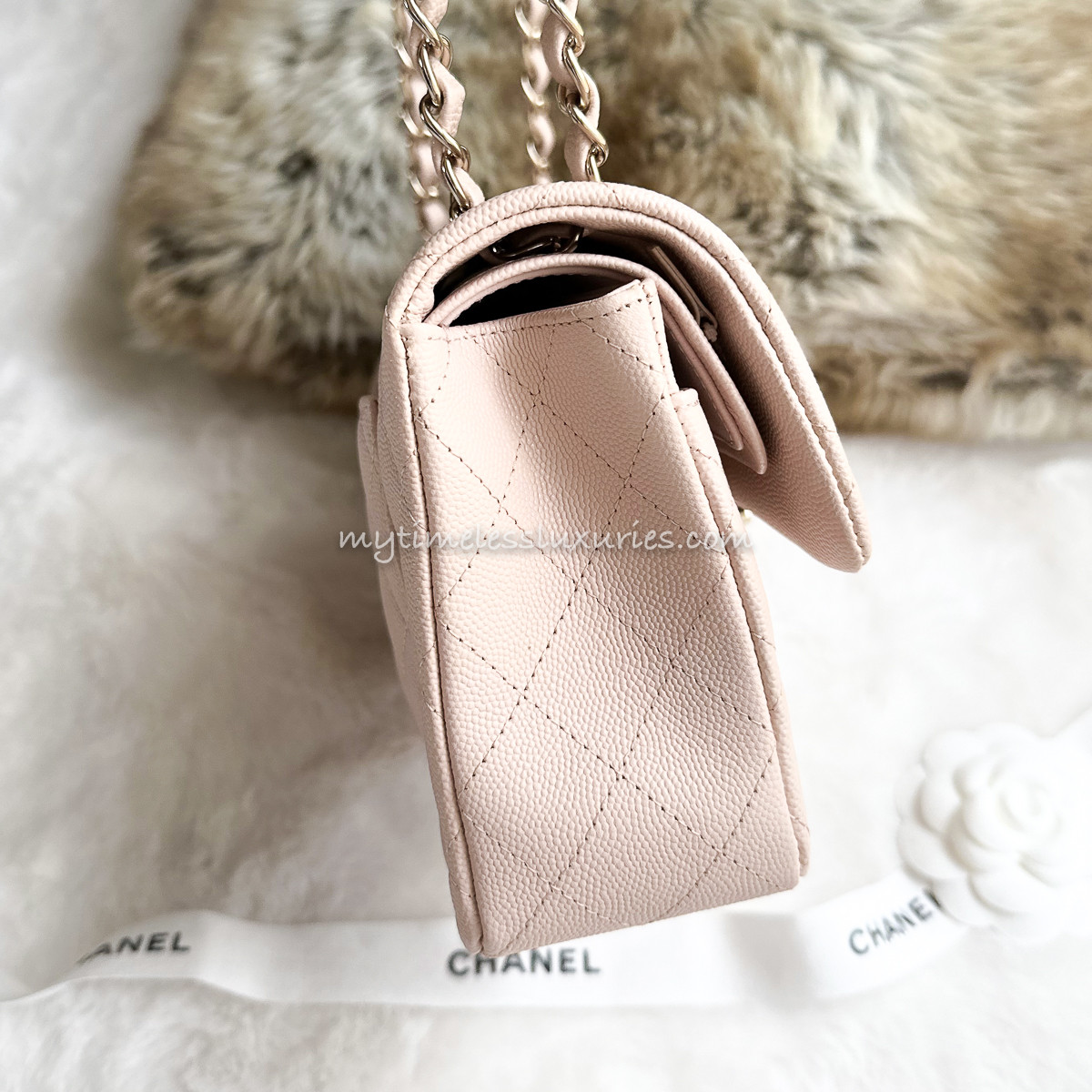 CHANEL 22C Beige Caviar Small Classic Flap LGHW *New - Timeless Luxuries