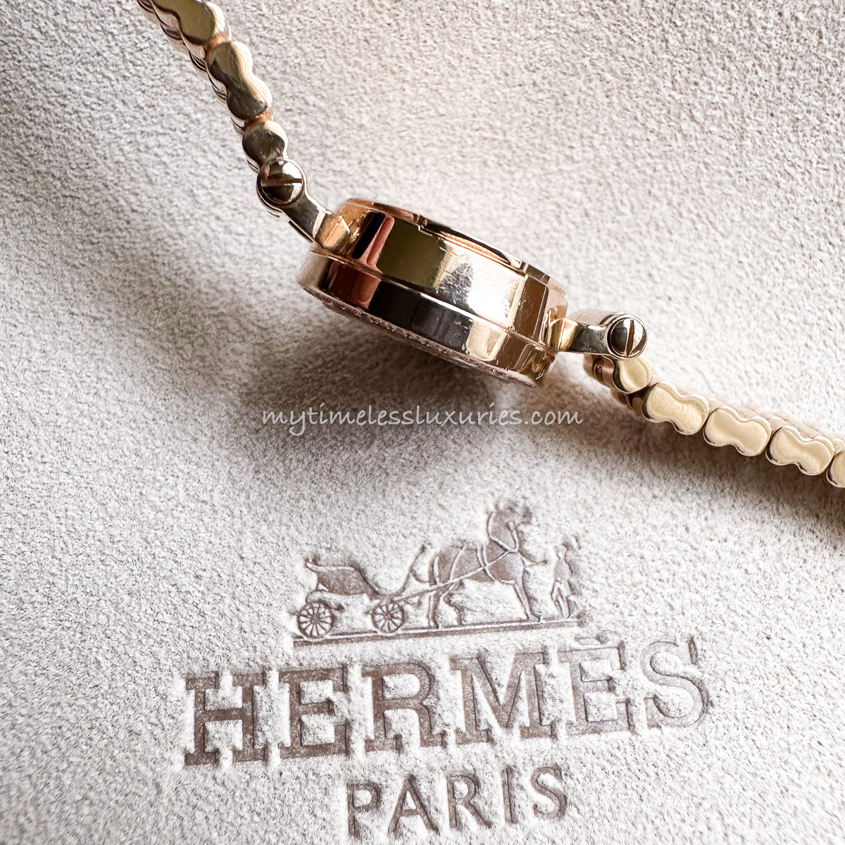 HERMES Faubourg Watch 15mm RG Pink Sapphires Diamonds