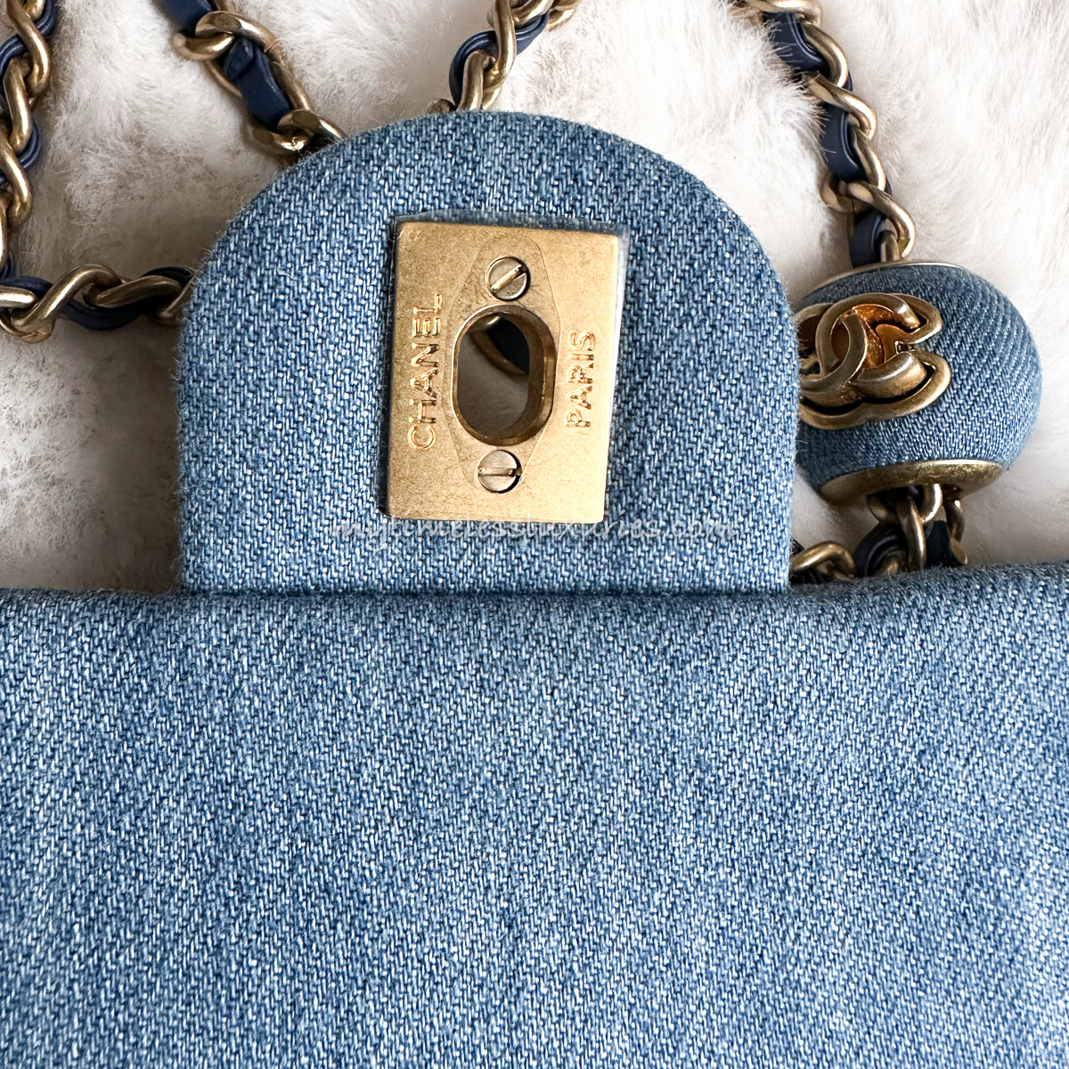 CHANEL 22C Denim Pearl Crush Rectangular Mini GHW New