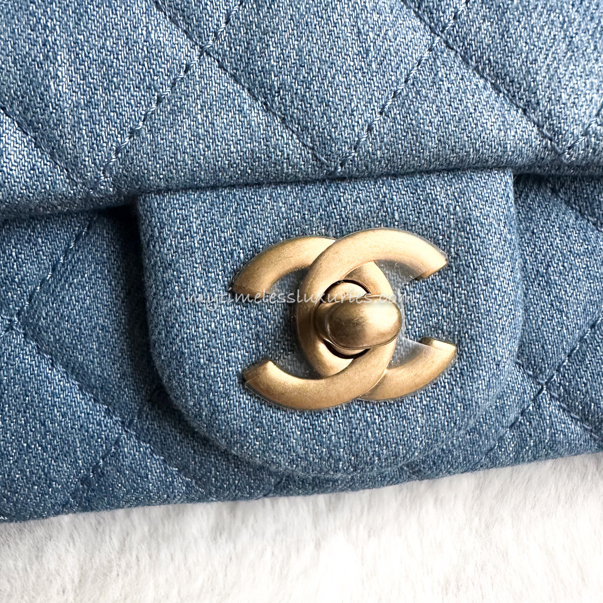 CHANEL 22C Denim Pearl Crush Rectangular Mini GHW New