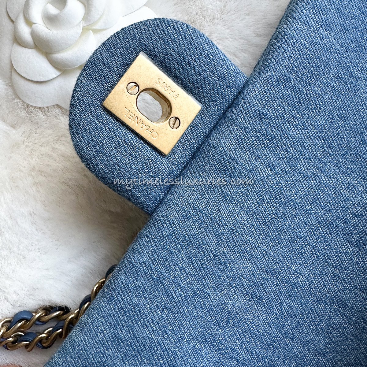 CHANEL 22C Denim Pearl Crush Rectangular Mini GHW New