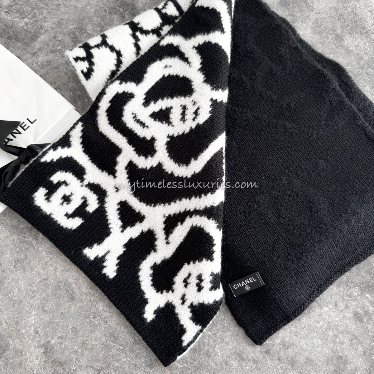 CHANEL 23K CC Camellia Cashmere/Wool Scarf *New - Timeless Luxuries