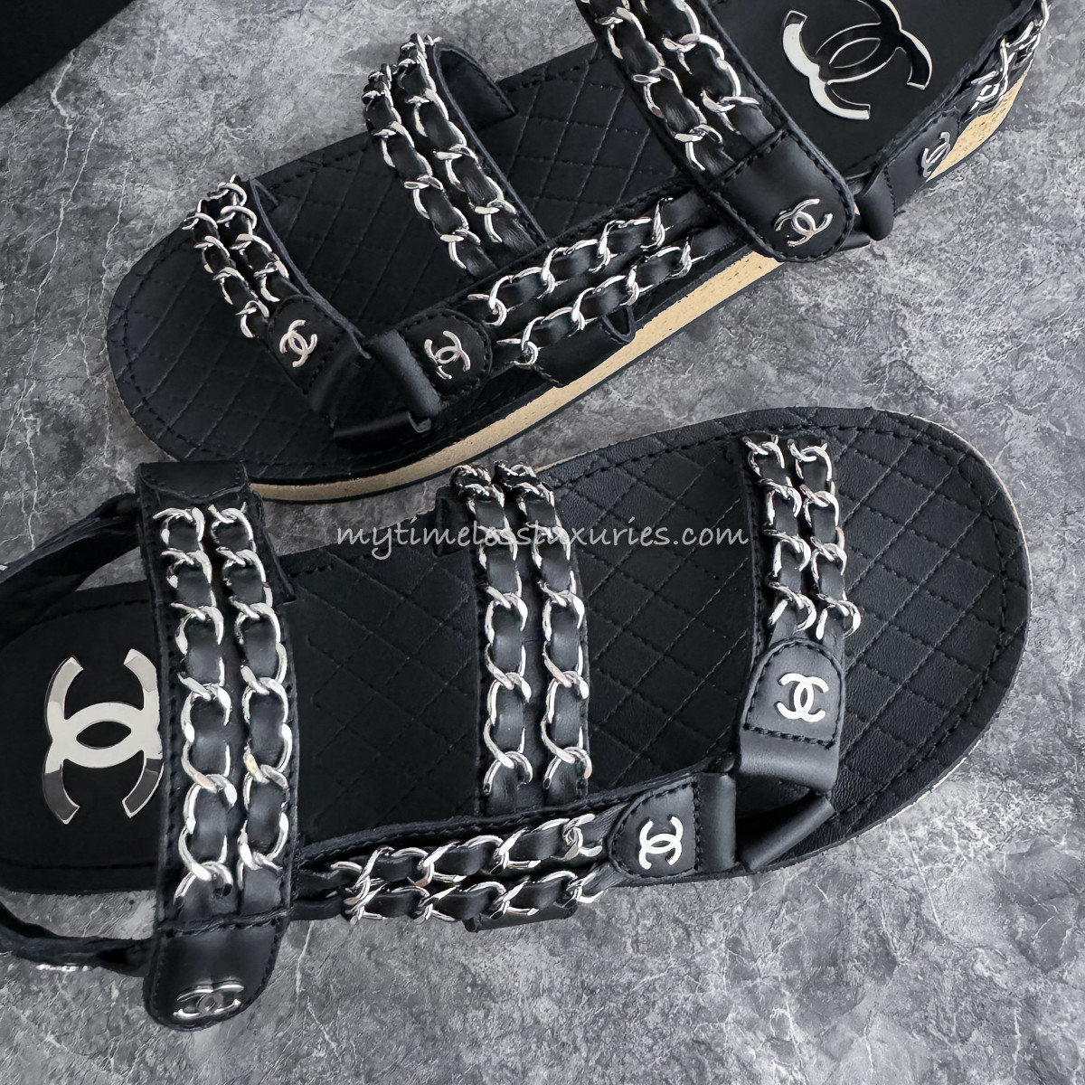 CHANEL CC Leather Sandals Interlaced Chain Straps 36.5 *New - Timeless ...