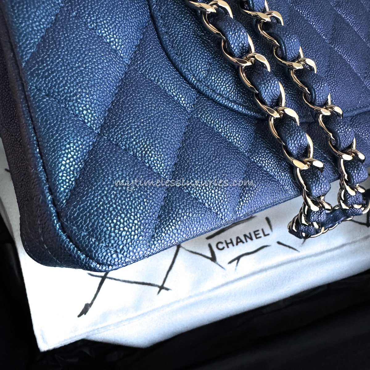 CHANEL 19S Iridescent Blue Medium Classic Flap LGHW *New - Timeless ...