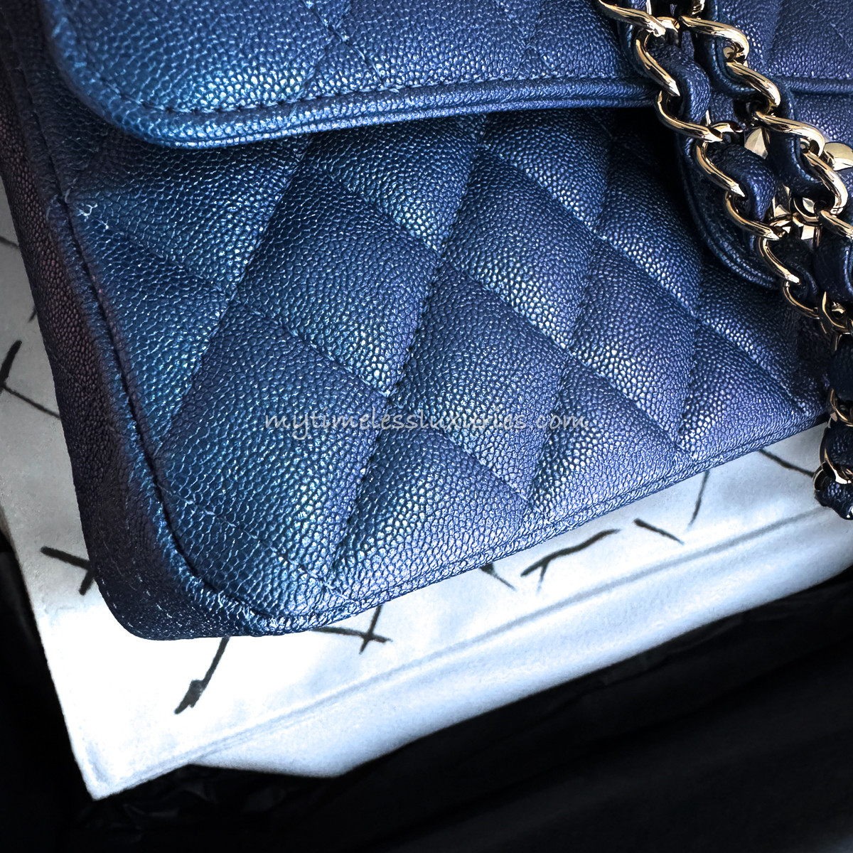 CHANEL 19S Iridescent Blue Medium Classic Flap LGHW *New - Timeless ...