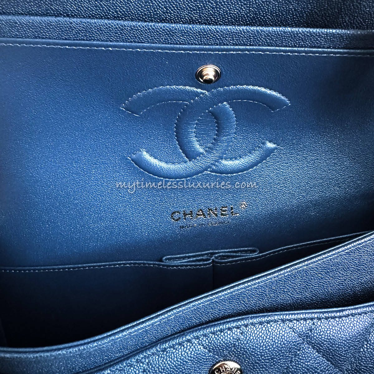 CHANEL 19S Iridescent Blue Medium Classic Flap LGHW *New - Timeless ...