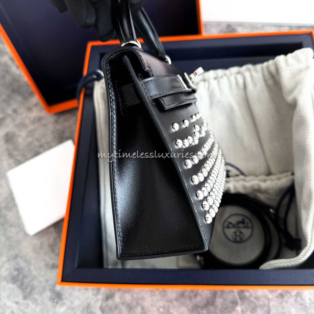 HERMES Limited Ed. Mini Kelly II Clouté Studded Box Calf B *New ...