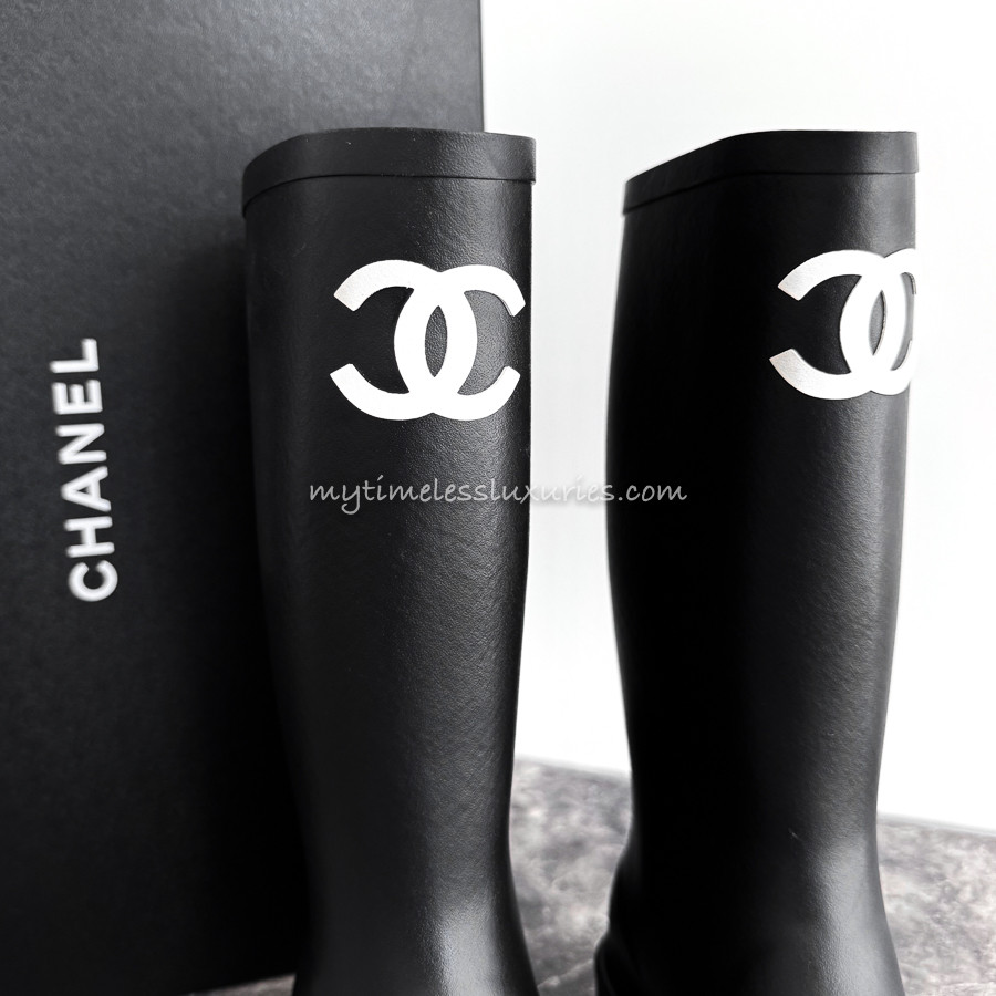 CHANEL CC Rubber Rain Boots 39 *New - Timeless Luxuries