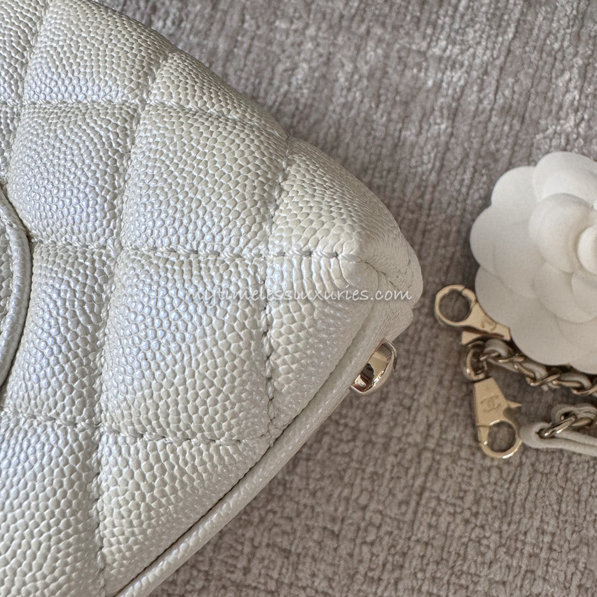 CHANEL 20K Iridescent Ivory White Mini Coco Handle LGHW - Timeless Luxuries