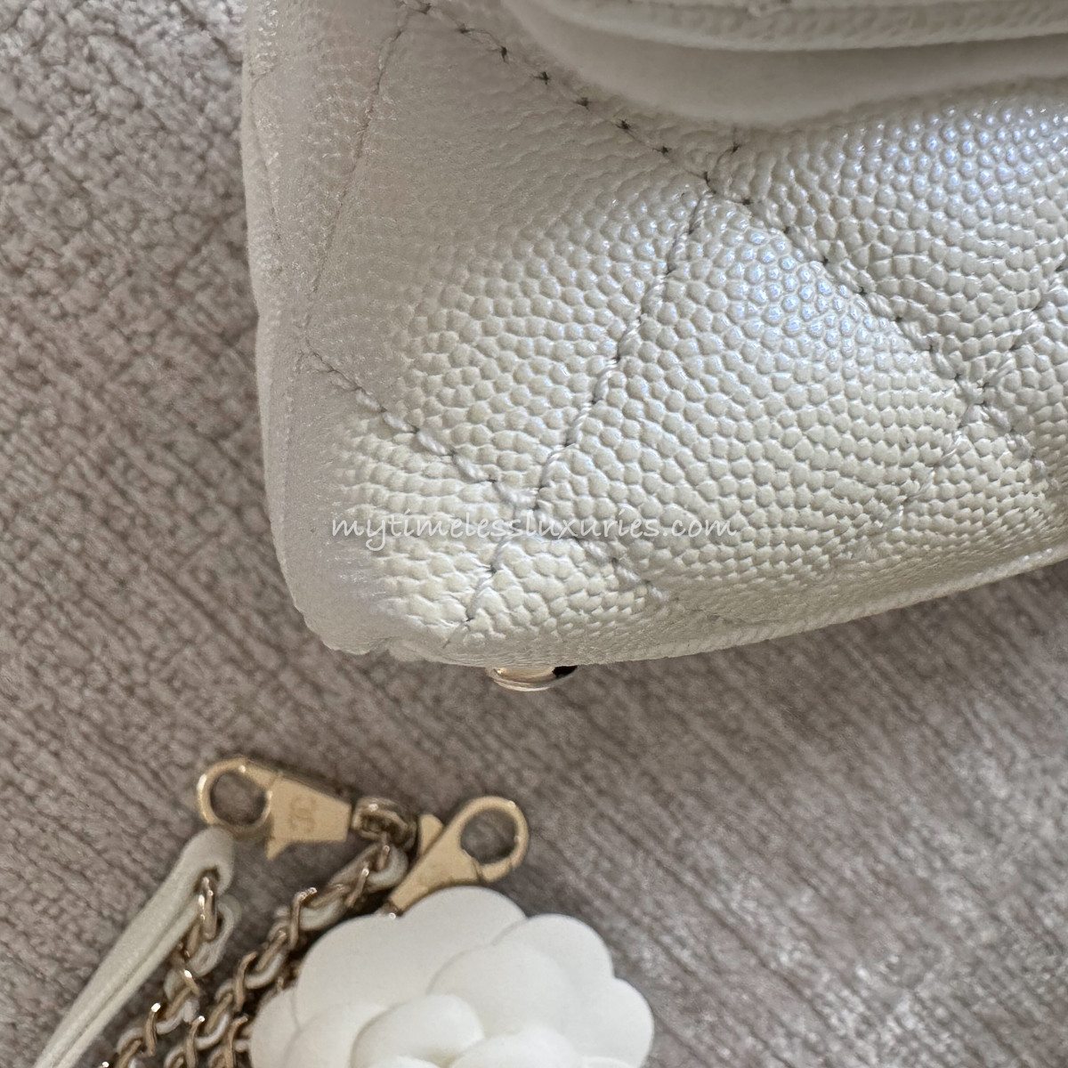 CHANEL 20K Iridescent Ivory White Mini Coco Handle LGHW - Timeless Luxuries