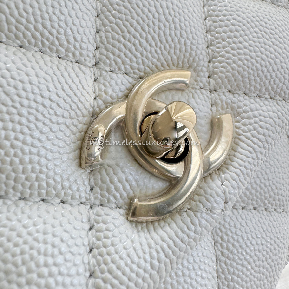 CHANEL 20K Iridescent Ivory White Mini Coco Handle LGHW - Timeless Luxuries