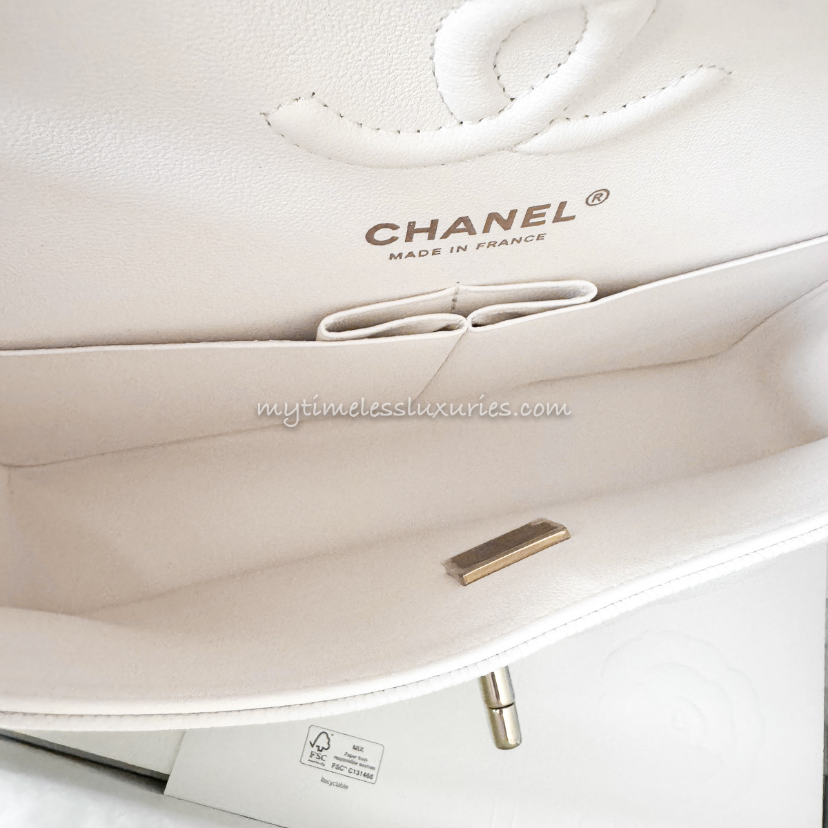 CHANEL White Caviar Small Classic Flap LGHW - Timeless Luxuries