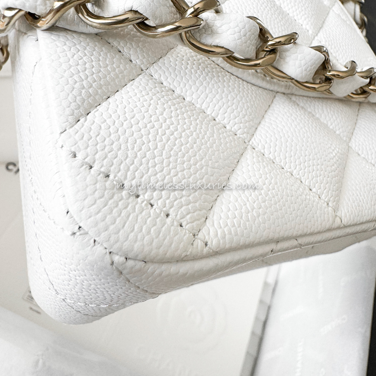 CHANEL White Caviar Small Classic Flap LGHW - Timeless Luxuries