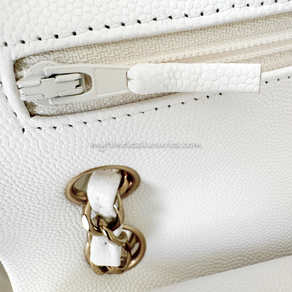 CHANEL White Caviar Small Classic Flap LGHW - Timeless Luxuries