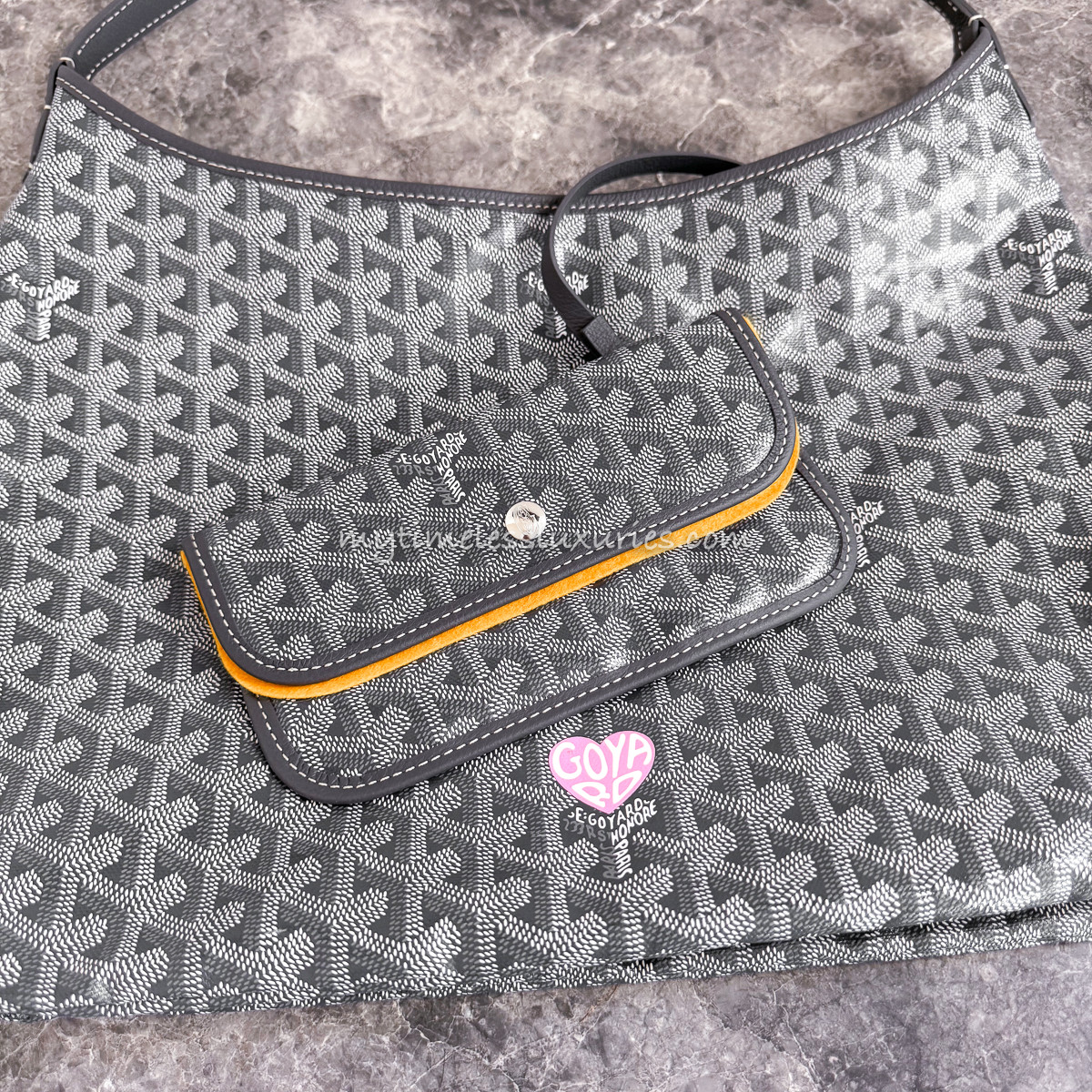 GOYARD Limited Ed. Boheme Hobo Bag Grey/ Pink Heart - Timeless Luxuries