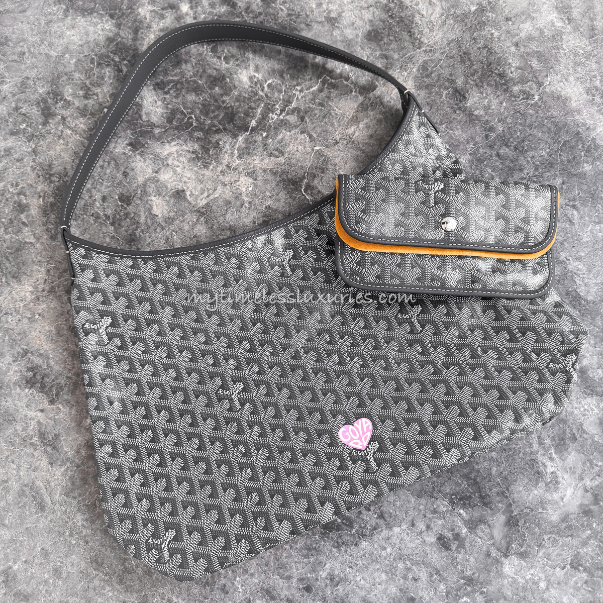 GOYARD Limited Ed. Boheme Hobo Bag Grey/ Pink Heart - Timeless Luxuries