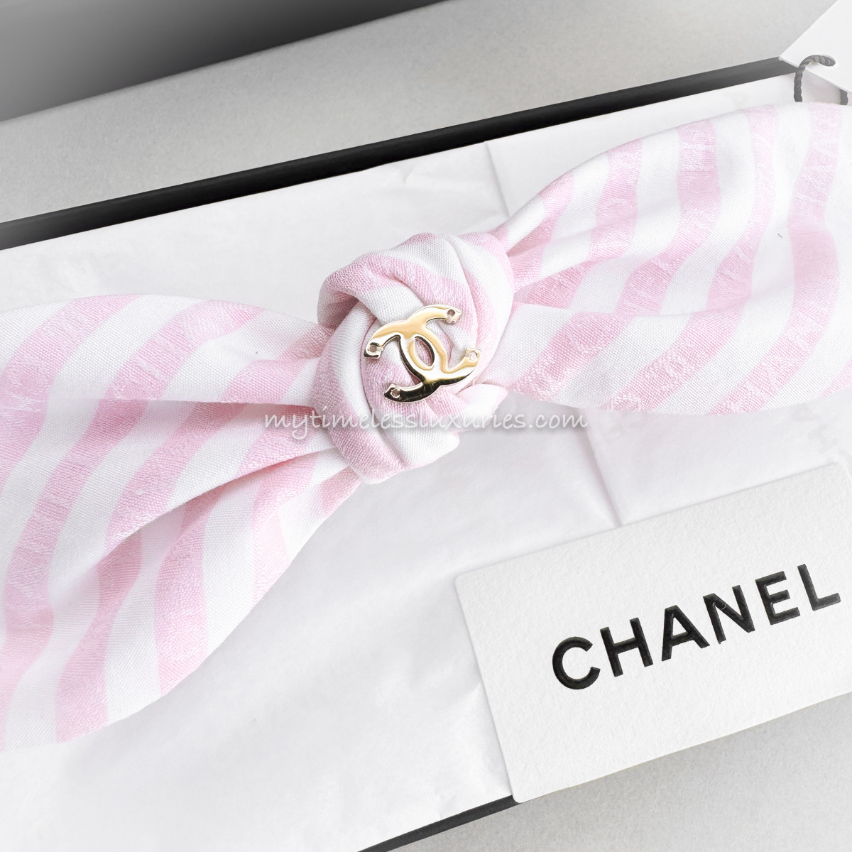 CHANEL 24C CC Logo Stripe Bow Hair Barrette*New - Timeless Luxuries