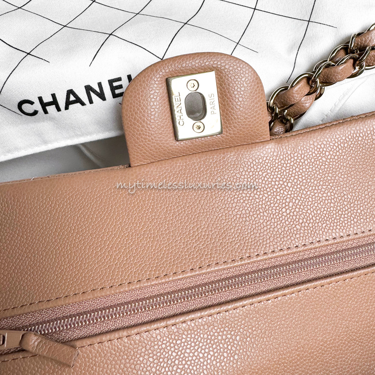 CHANEL 23B Dk Beige Caviar Small Classic Flap LGHW - Timeless Luxuries