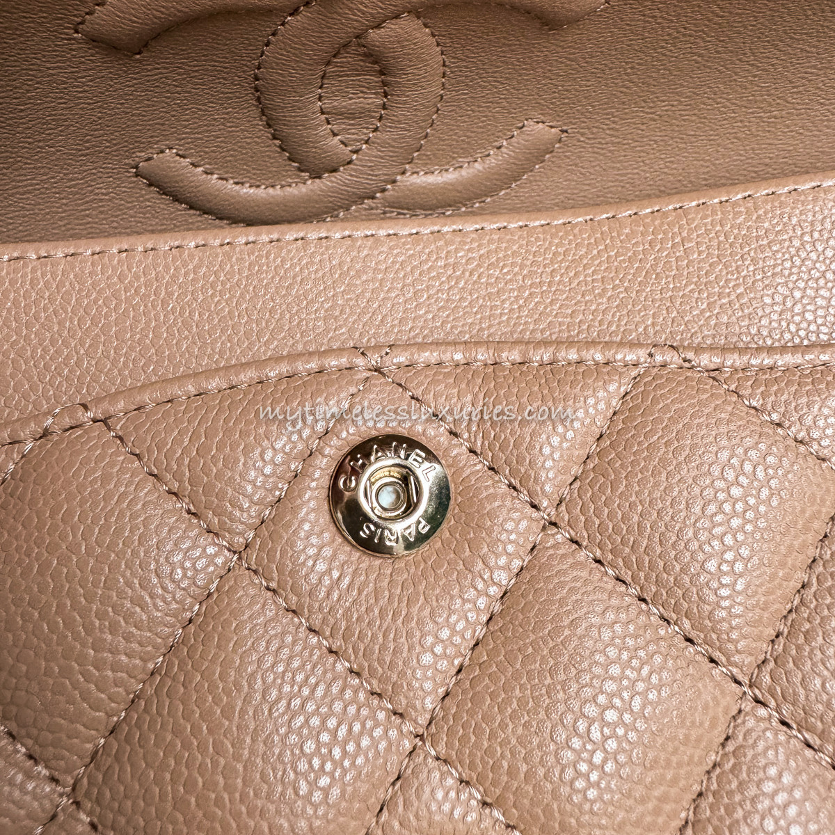 CHANEL 23B Dk Beige Caviar Small Classic Flap LGHW - Timeless Luxuries