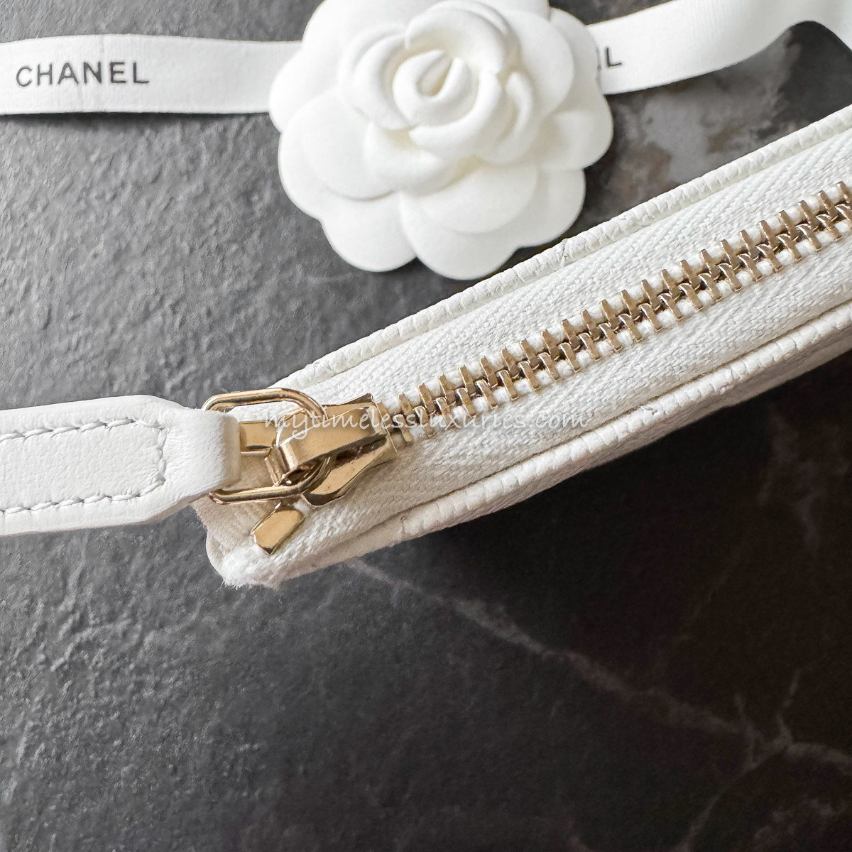 CHANEL White Caviar Small Pouch (Mini O-Case) LGHW *New - Timeless Luxuries