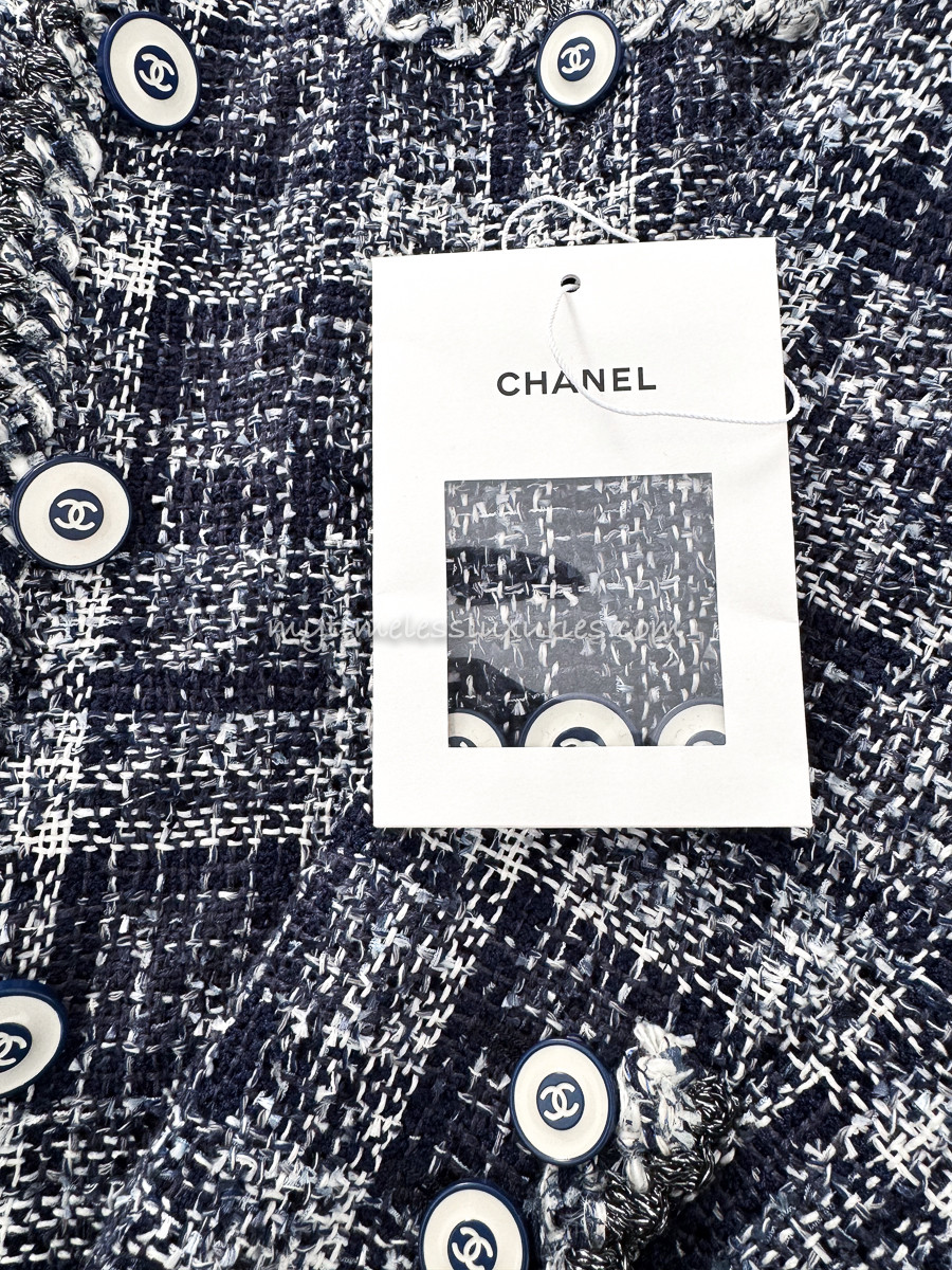 CHANEL 18P Fantasy Tweed Fringed Jacket 40 Blue - Timeless Luxuries