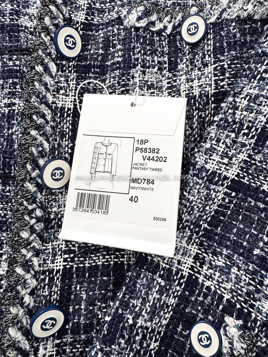 CHANEL 18P Fantasy Tweed Fringed Jacket 40 Blue - Timeless Luxuries