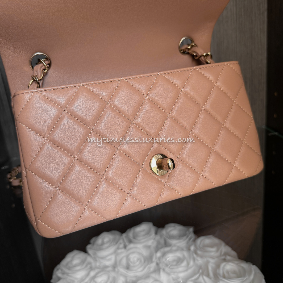 CHANEL 24B Dk Beige Mini Rectangular Flap Bag Gold Hw - Timeless Luxuries