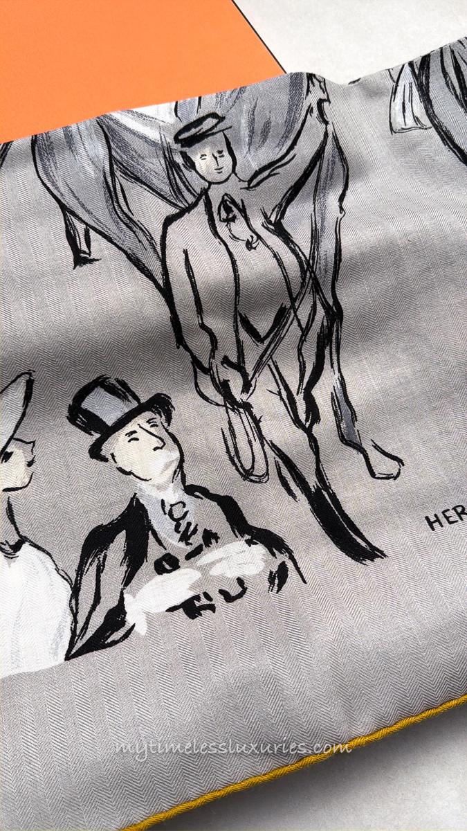 HERMES 2025 'Paddock' Cashmere/ Silk Shawl 140 Gris Etain *New ...