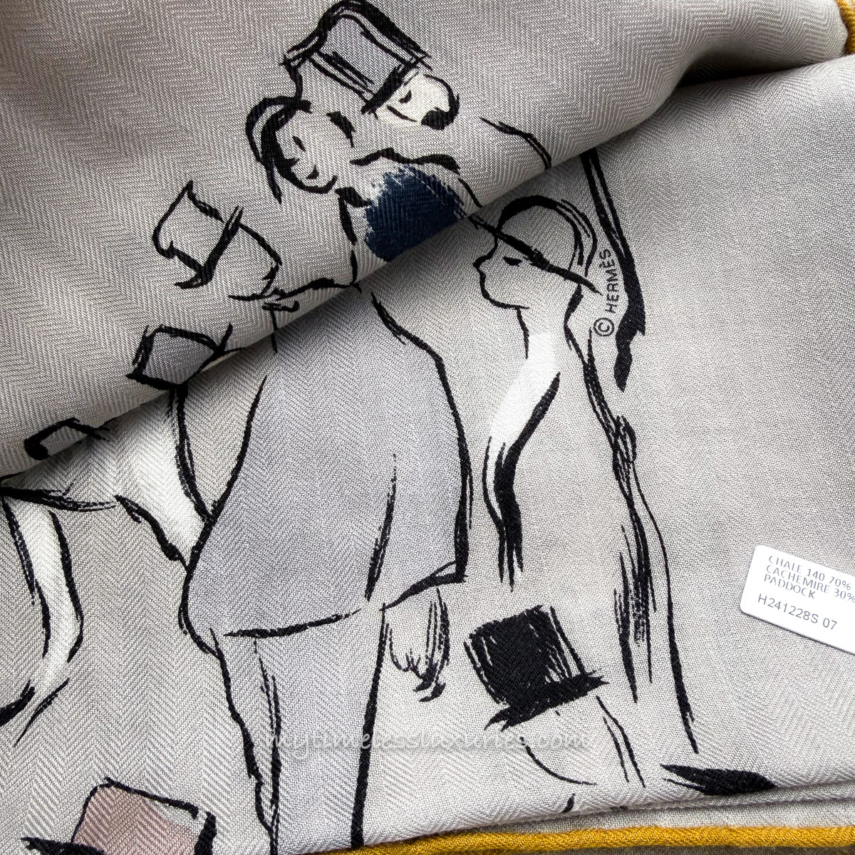HERMES 2025 'Paddock' Cashmere/ Silk Shawl 140 Gris Etain *New ...