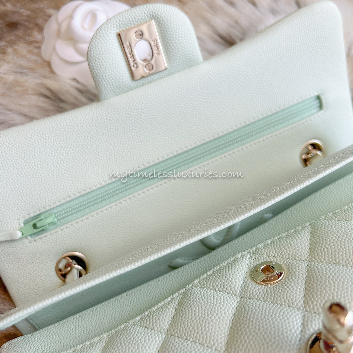 CHANEL 22C Mint Green Caviar Small Classic Flap LGHW *New - Timeless ...