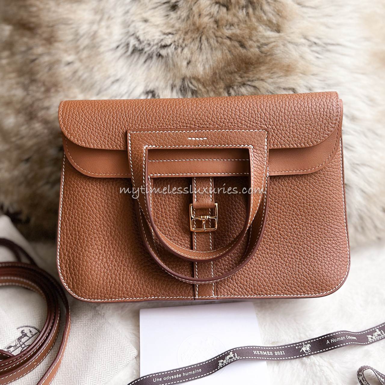 HERMES Halzan 25 Gold Clemence GHW Z - Timeless Luxuries