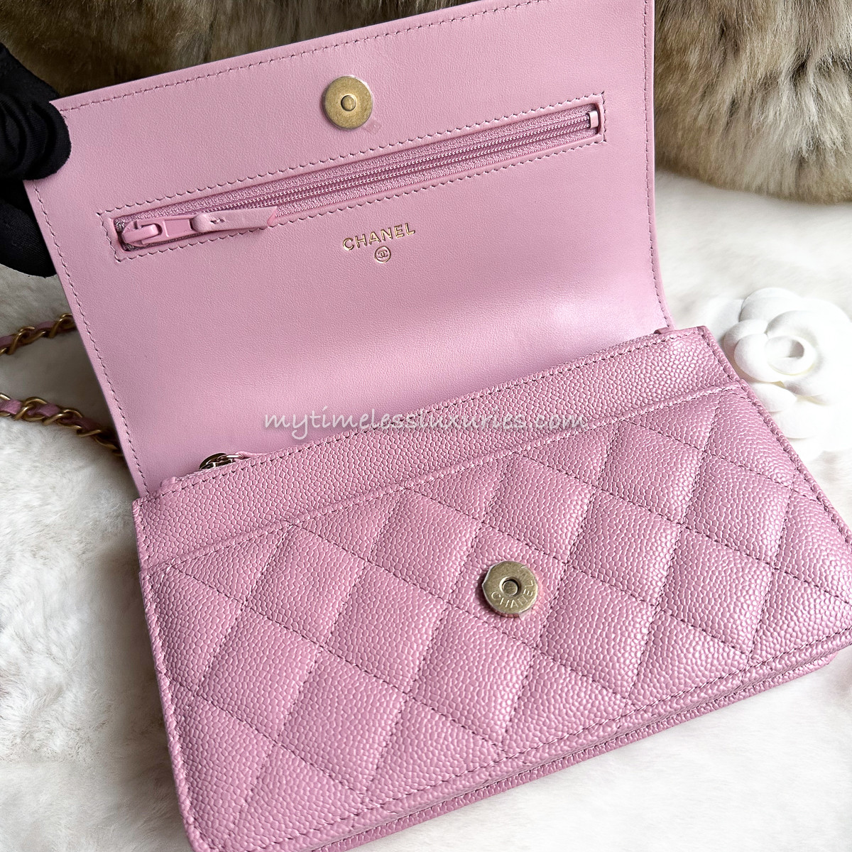 CHANEL 22S 'Pick Me Up' Pink Caviar WOC Letter Top Handle *New ...