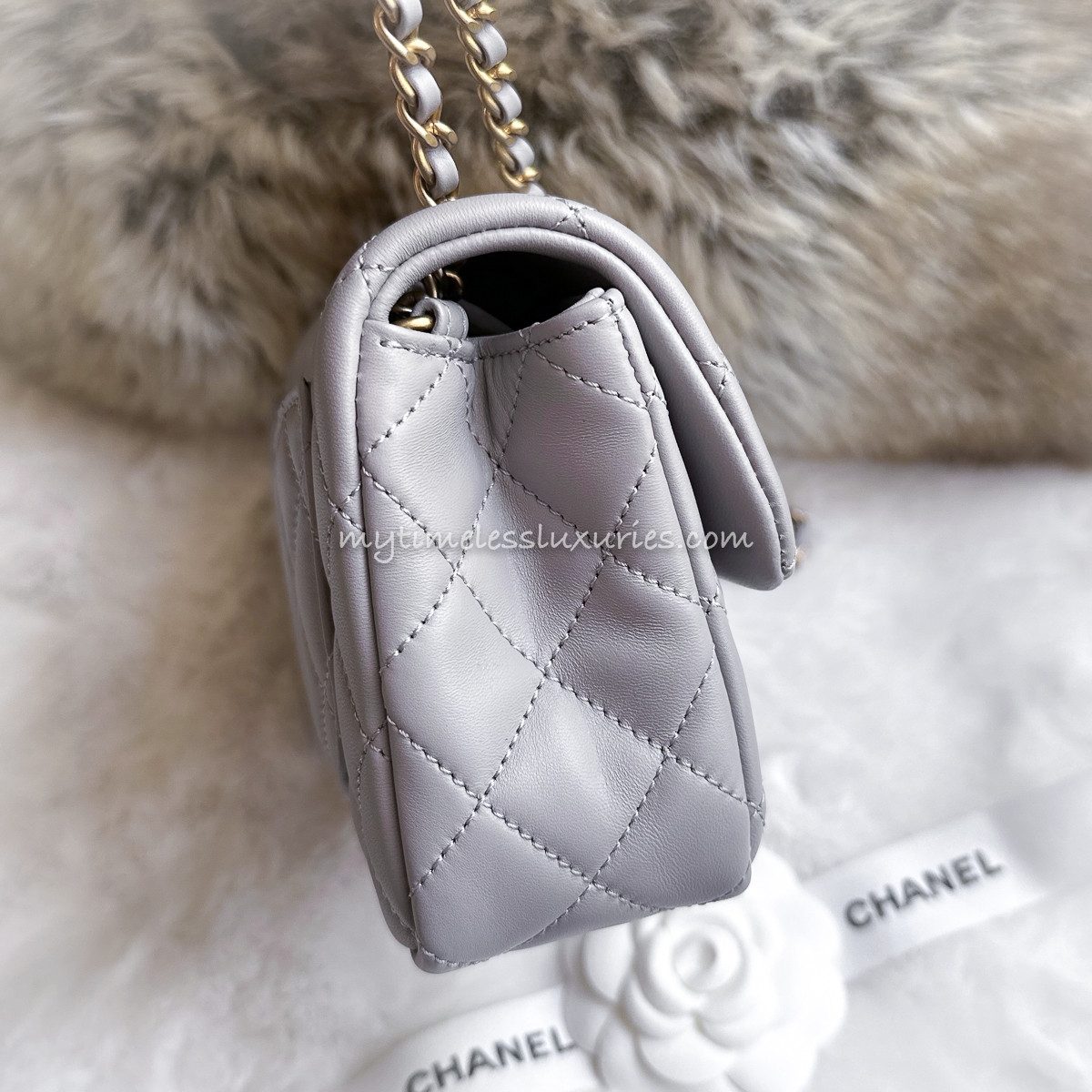 CHANEL 22B Grey Pearl Crush Rectangular Mini Flap *New - Timeless Luxuries