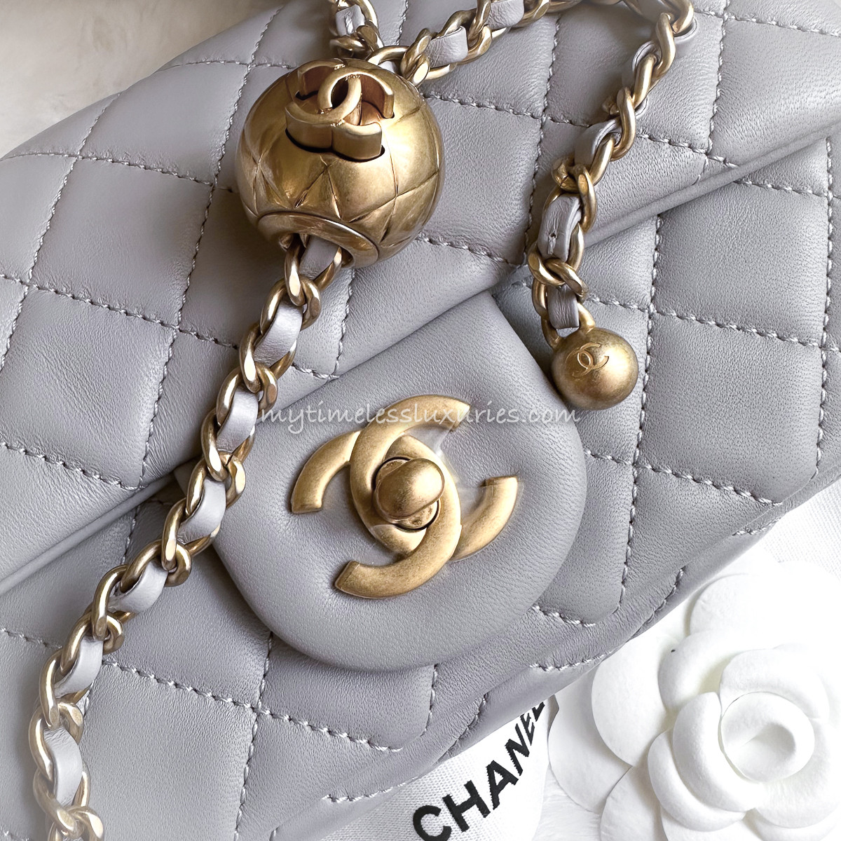 CHANEL 22B Grey Pearl Crush Rectangular Mini Flap *New - Timeless Luxuries